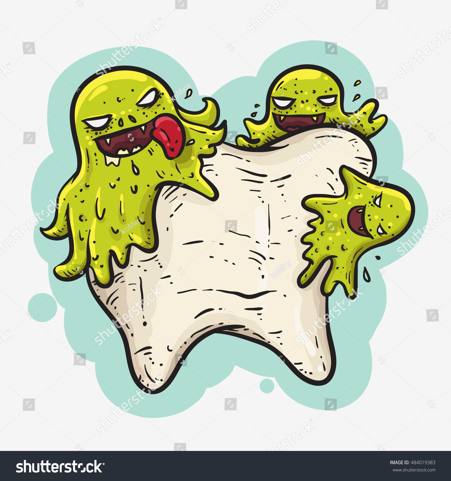 Tooth Bacterium Hand Drawing Illustration Colored Stock Vector (Royalty ...