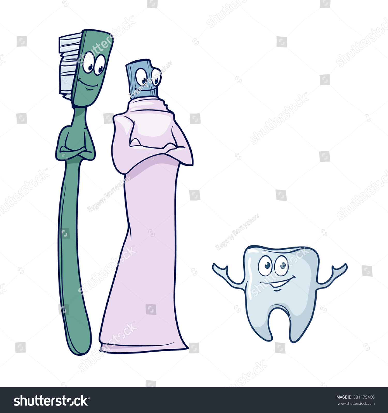 Tooth Toothpaste Toothbrush Cartoon Characters Vector Stock Vector ...