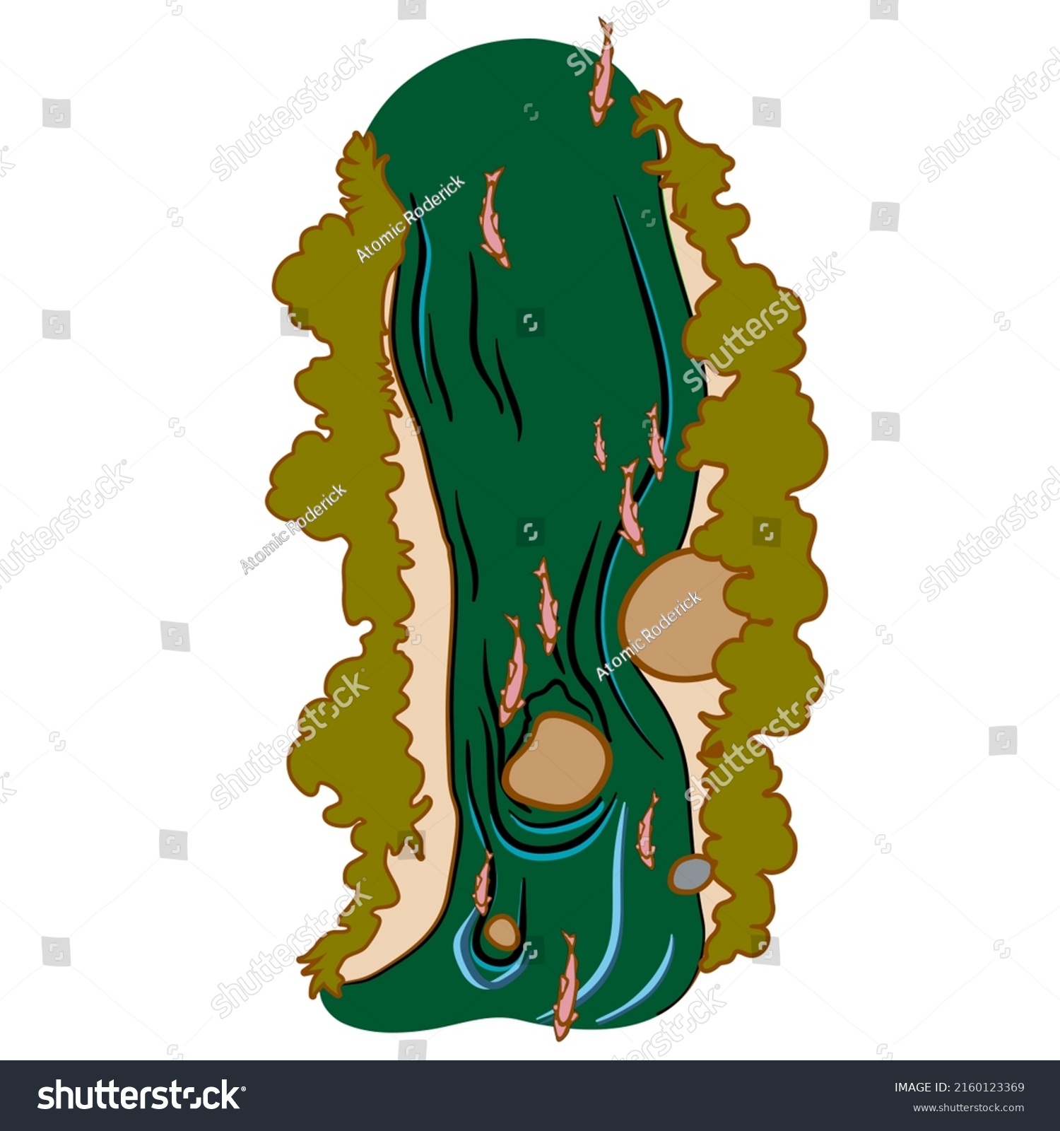 Top Down River Shore Fish Stock Vector (Royalty Free) 2160123369 ...