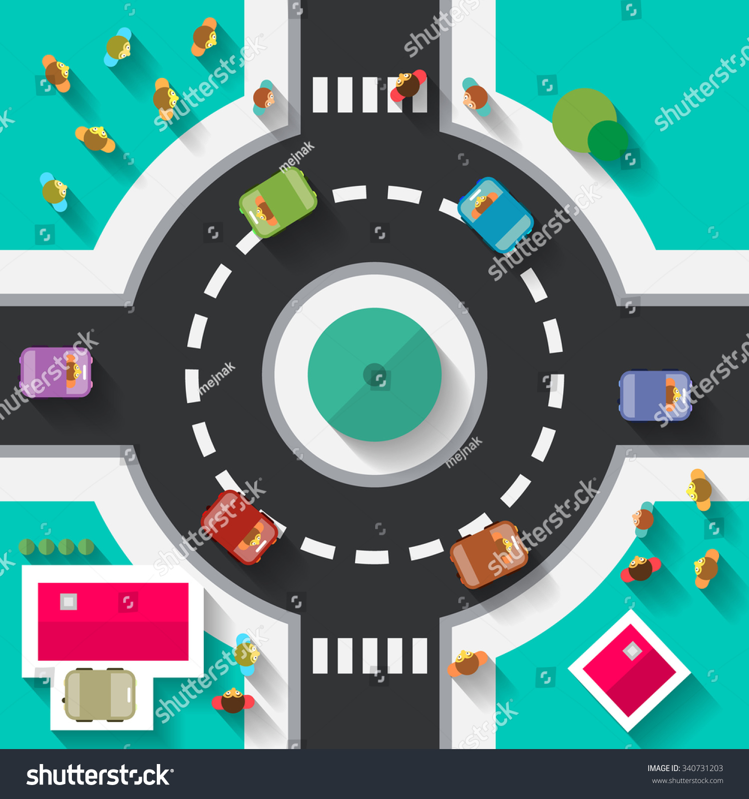 Top View Flat Design Roundabout Crossroad Stock Vector (Royalty Free ...