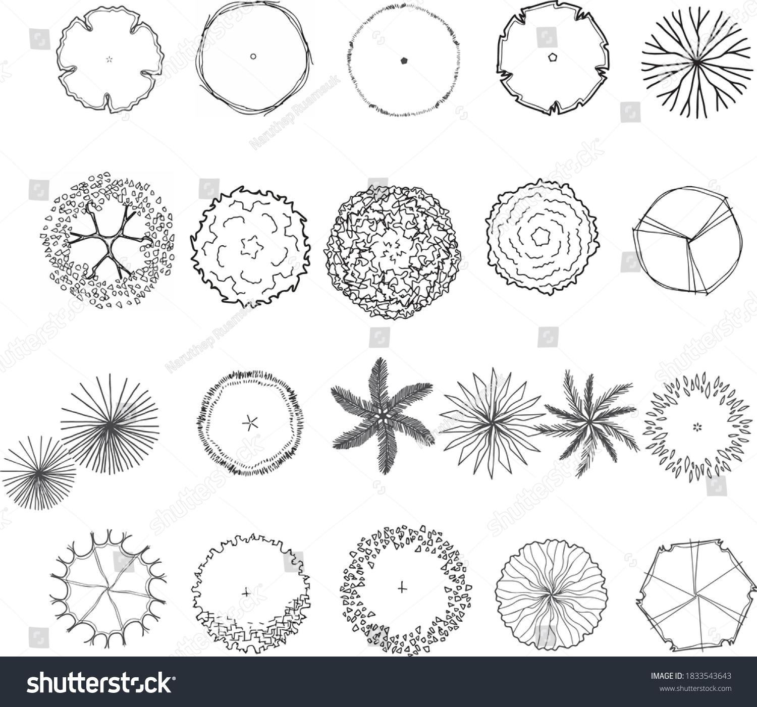 Top View Tree Line Sketch Landscape: เวกเตอร์สต็อก (ปลอดค่าลิขสิทธิ์ ...