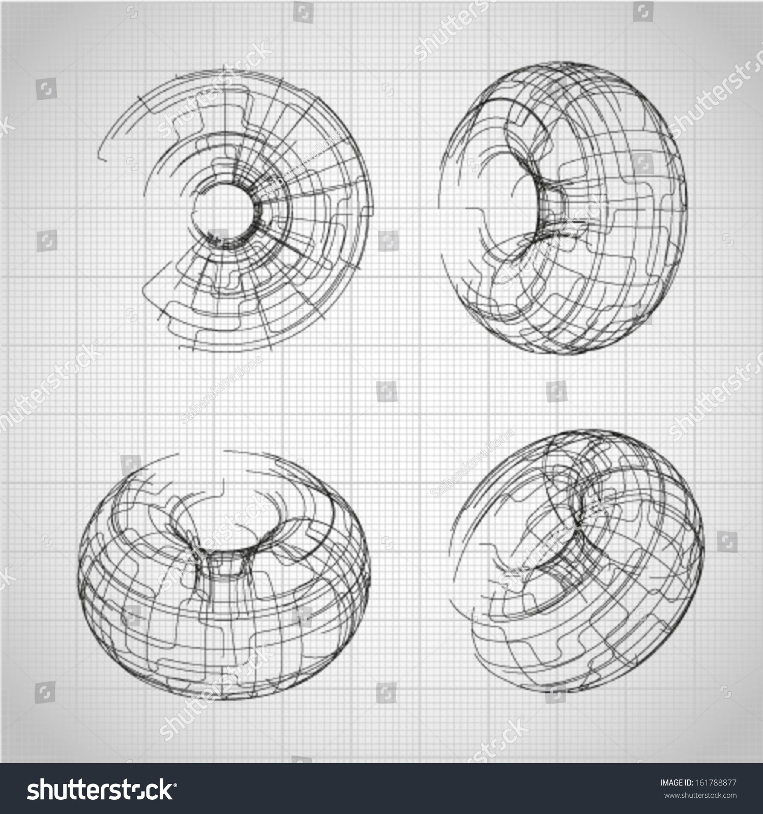 Torus Different Angles Sketch Technique Vector Stock Vector (Royalty ...