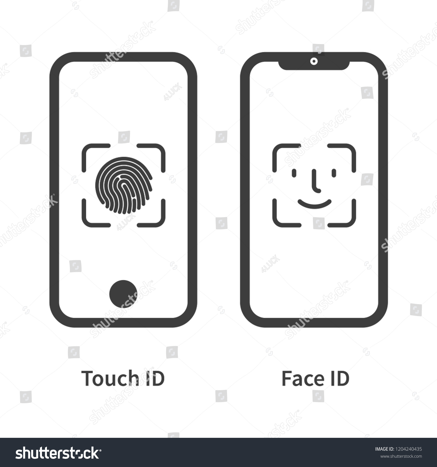 Touch Id Face Id On Mobile Stock Vector (Royalty Free) 1204240435