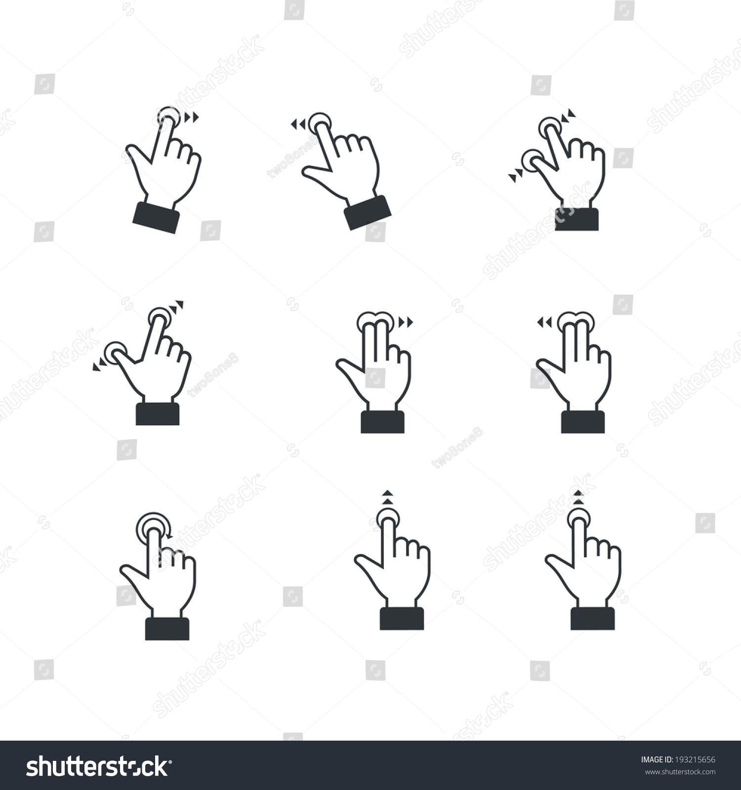 Touch Screen Hand Gestures Icons: vector de stock (libre de regalías ...