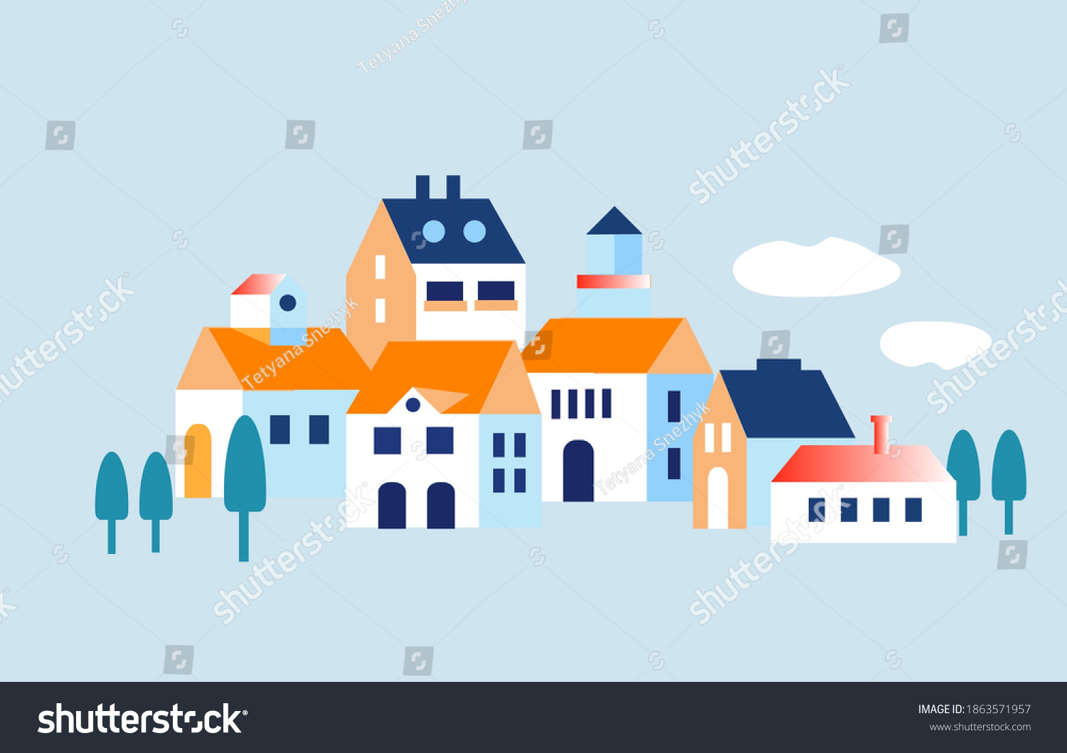 Town Flat Minimalistic Illustration Vector Graphics Stock Vector ...
