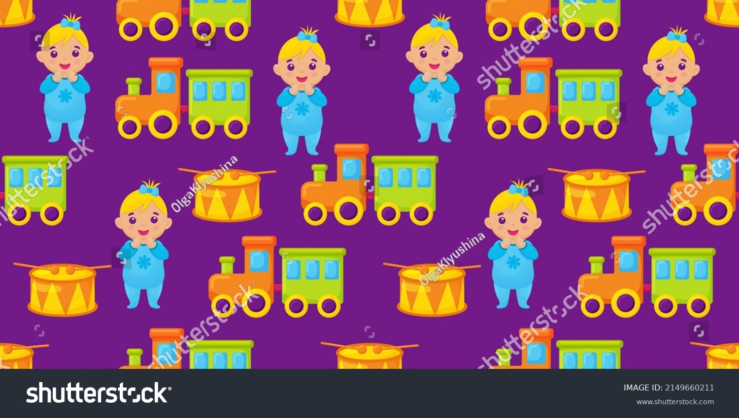 Toy Cute Doll Train Drum Seamless Stock Vector (Royalty Free ...