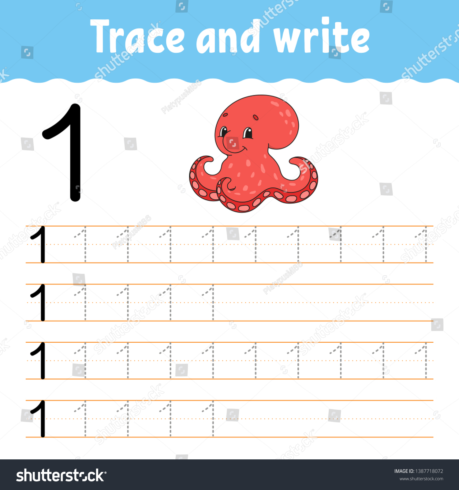 Trace Write Handwriting Practice Learning Numbers: เวกเตอร์สต็อก (ปลอด ...