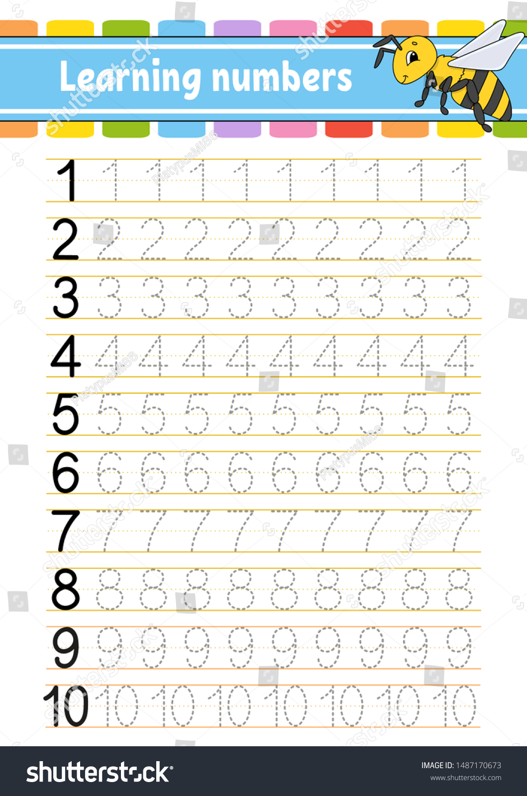 Trace Write Handwriting Practice Learning Numbers Stock Vector (Royalty ...