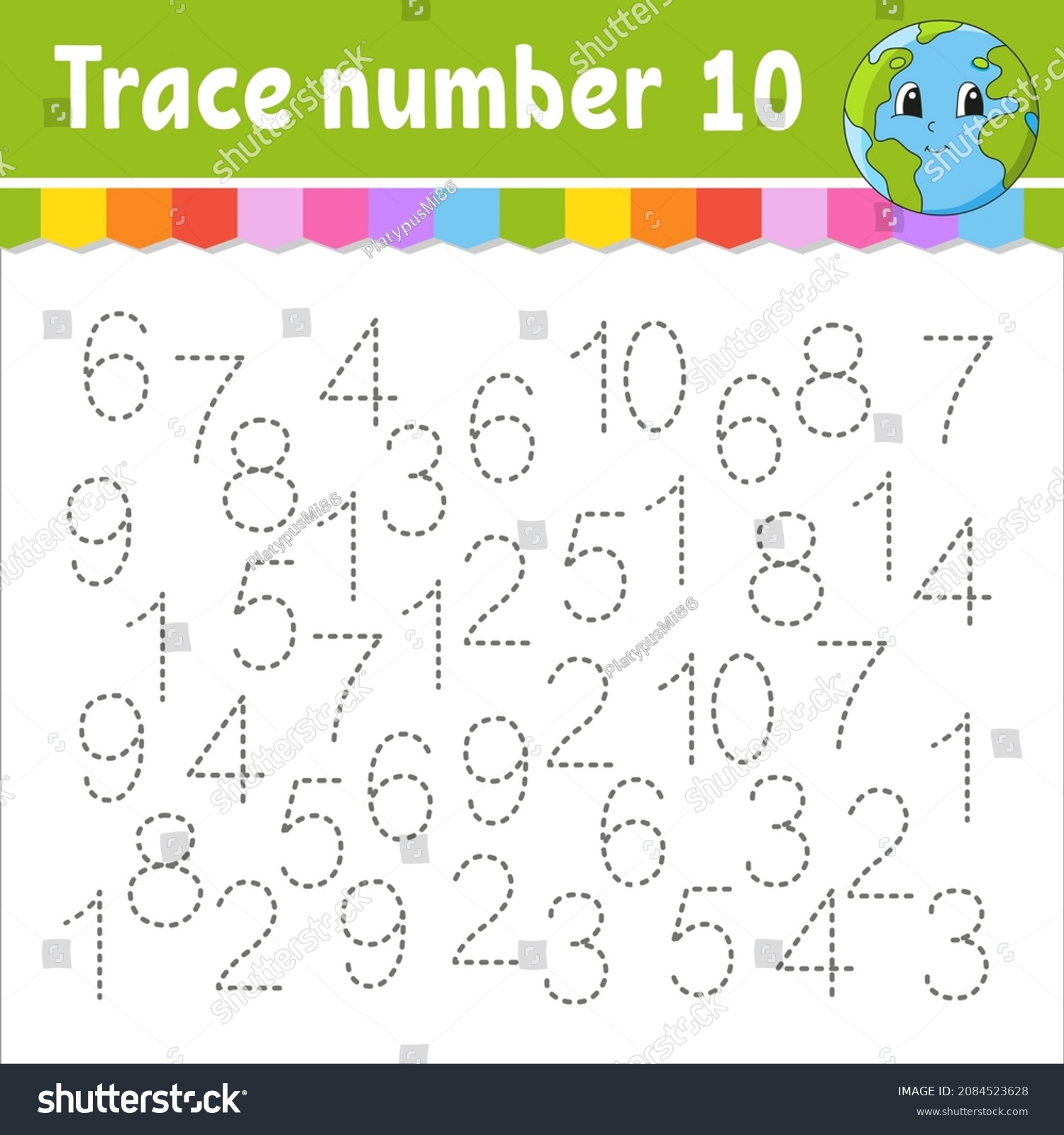 Trace Number Handwriting Practice Learning Numbers Stock Vector ...