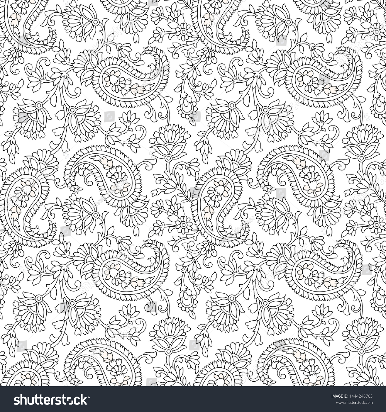 Traditional Indian Paisley Pattern On Outline Stock Vector Royalty