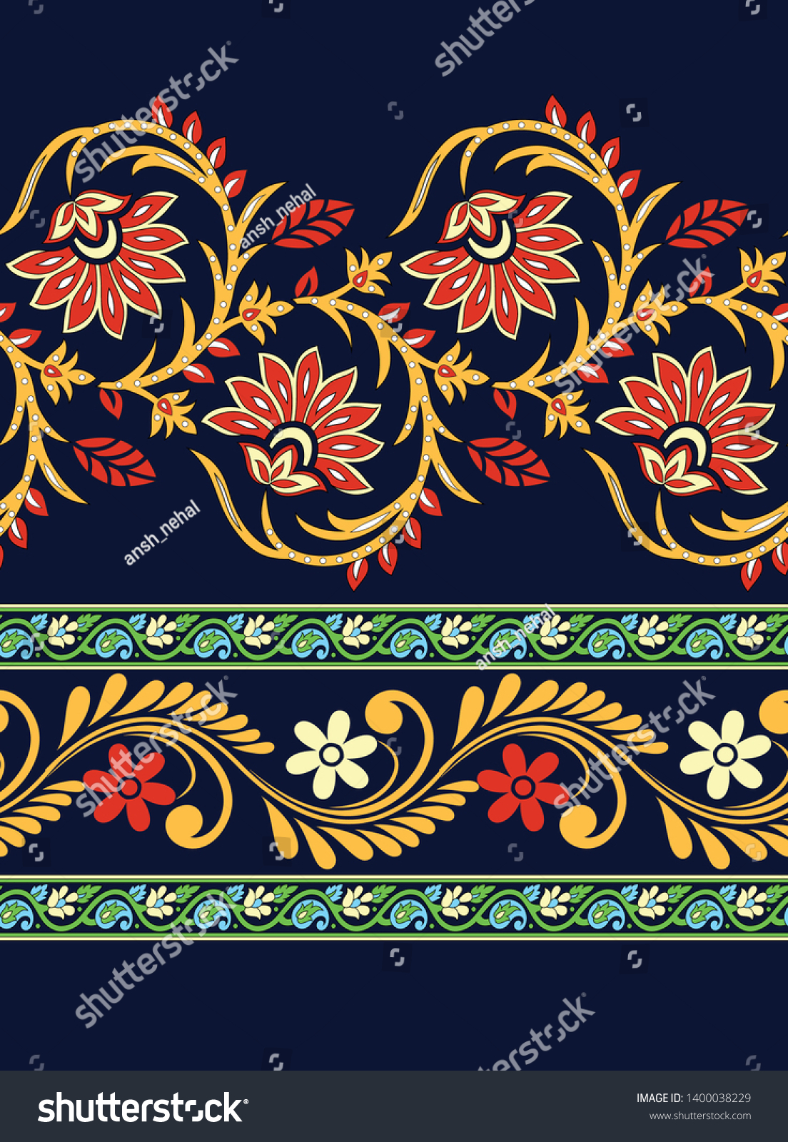 Traditional Paisley Pattern Border On Navy 스톡 벡터(로열티 프리) 1400038229 ...