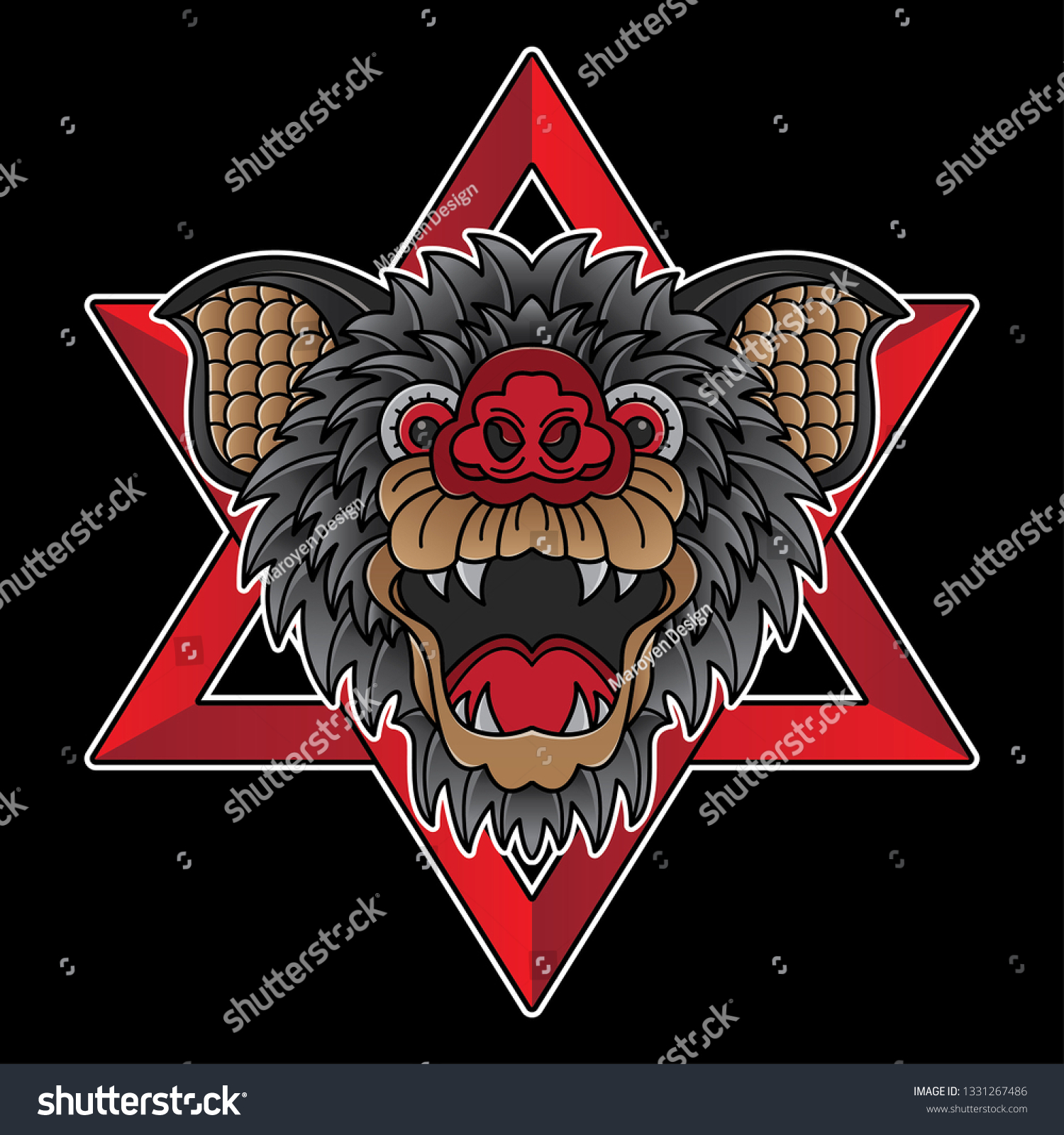 Traditional Tattoo Flash Bat Face Vector: vector de stock (libre de ...