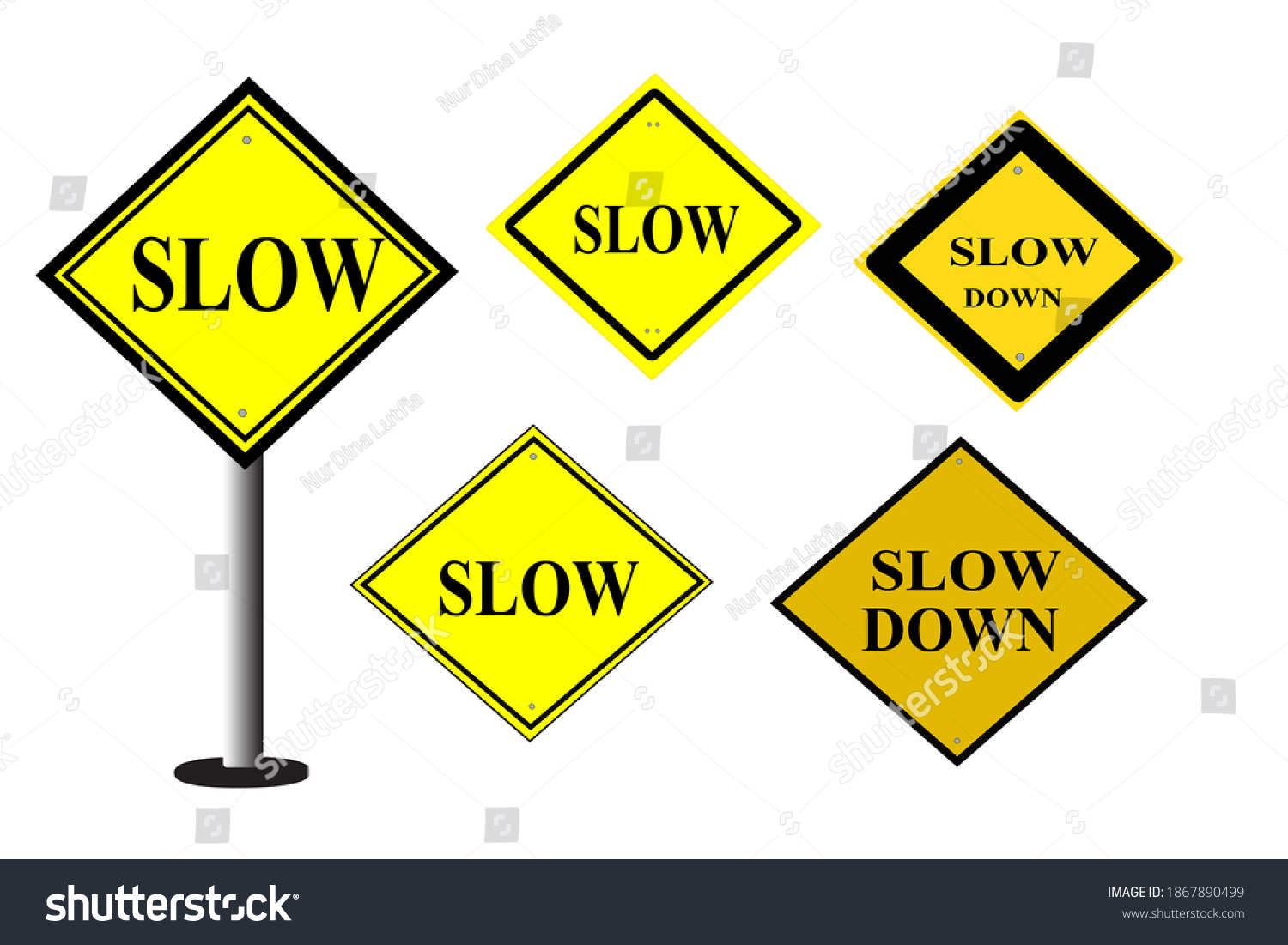 Traffic Signs Slow Down Signpost Stock Vector (Royalty Free) 1867890499 ...