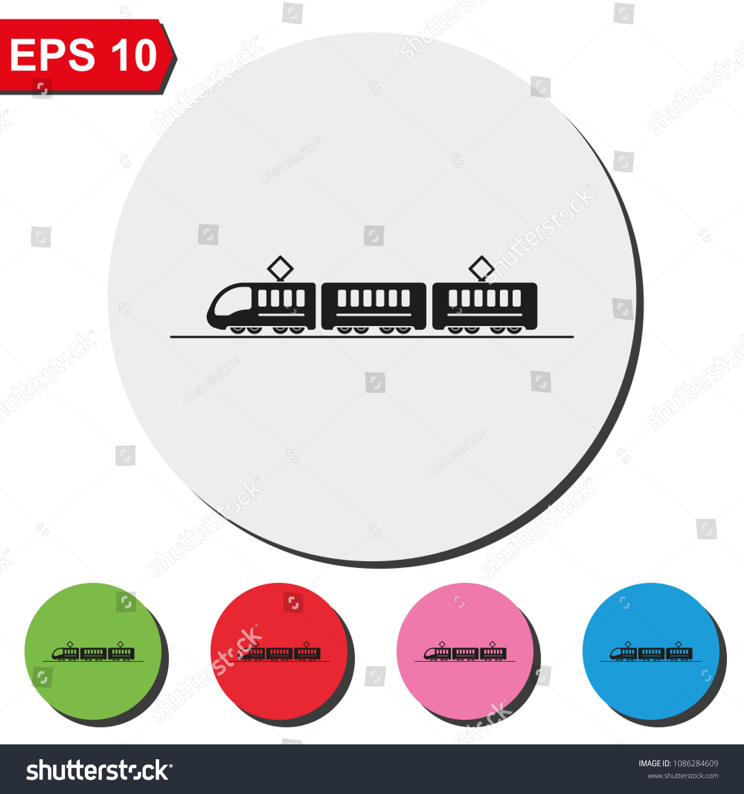 Train Tram Flat Round Colorful Vector Stock Vector (Royalty Free ...