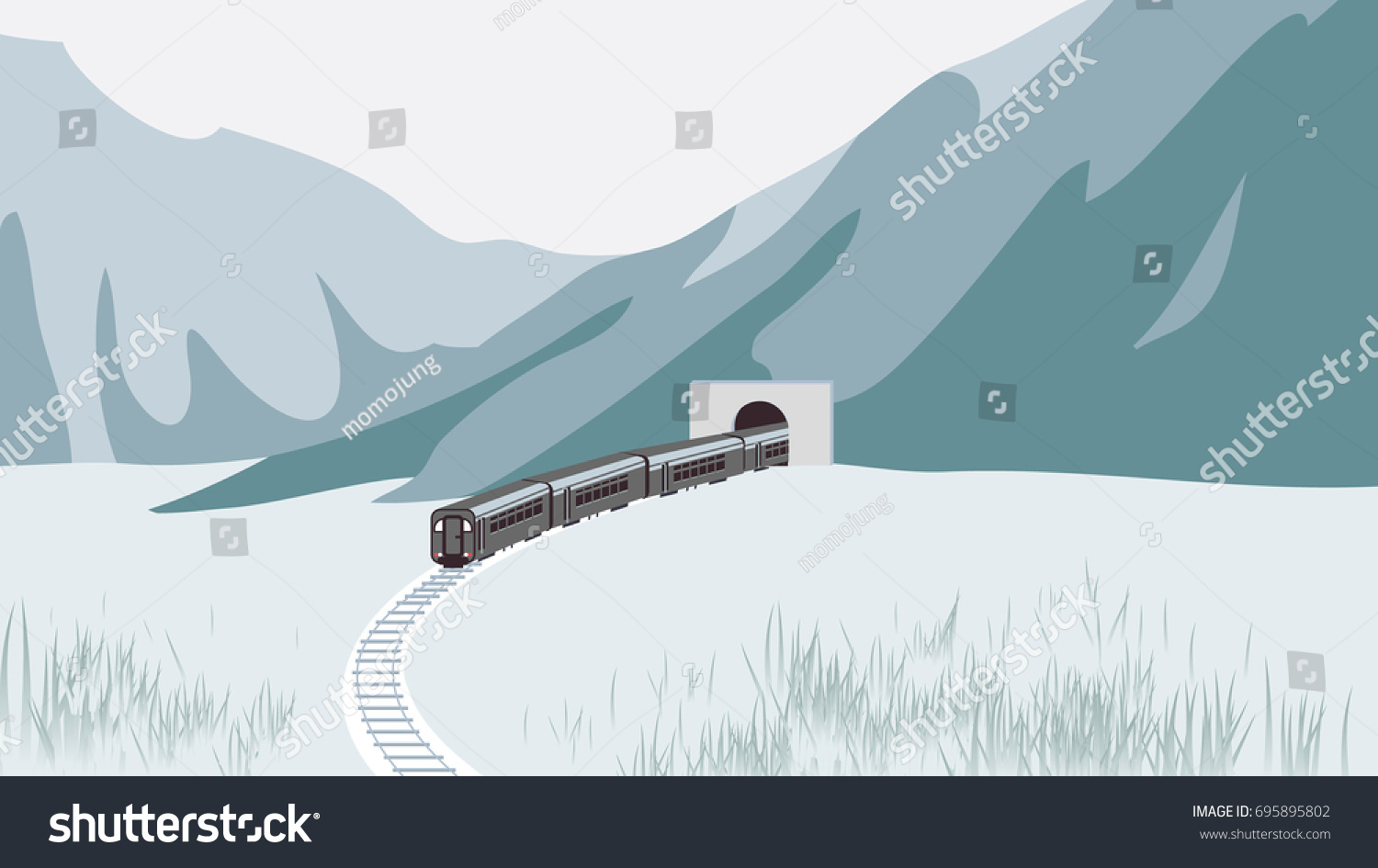 Train Passing Through Tunnel Under Mountain Stock Vector (Royalty Free ...