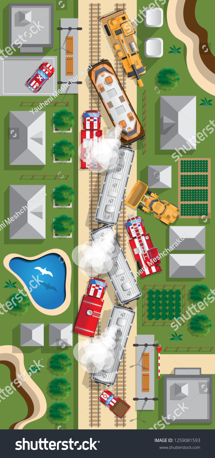 Train Wreck View Above Vector Illustration: vector de stock (libre de ...
