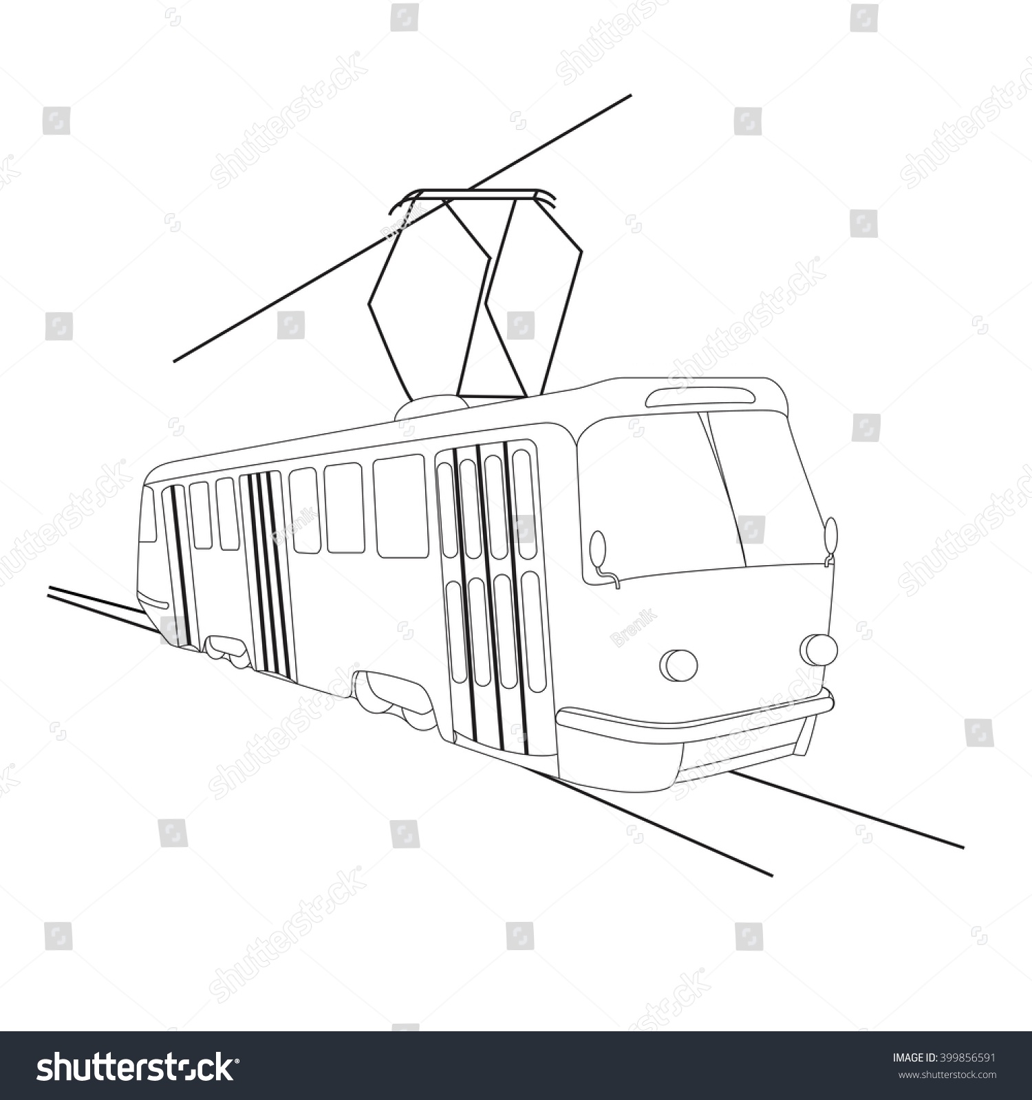 Tram Outline Coloring Vector Illustration 스톡 벡터(로열티 프리) 399856591 ...