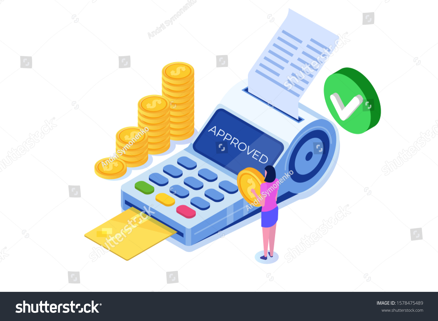 Transaction Approved Isometric Concept Using Pos Stock Vector (Royalty ...