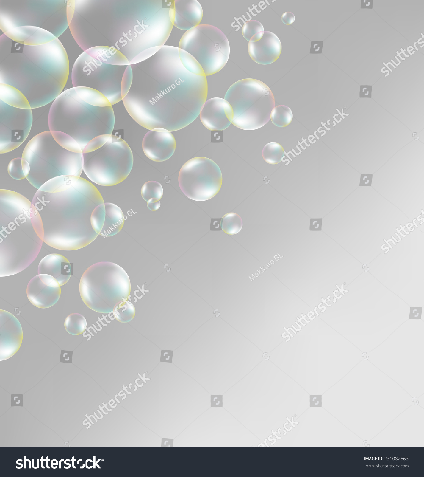 Transparent Iridescent Soap Bubbles On Grayscale Stock Vector (Royalty ...