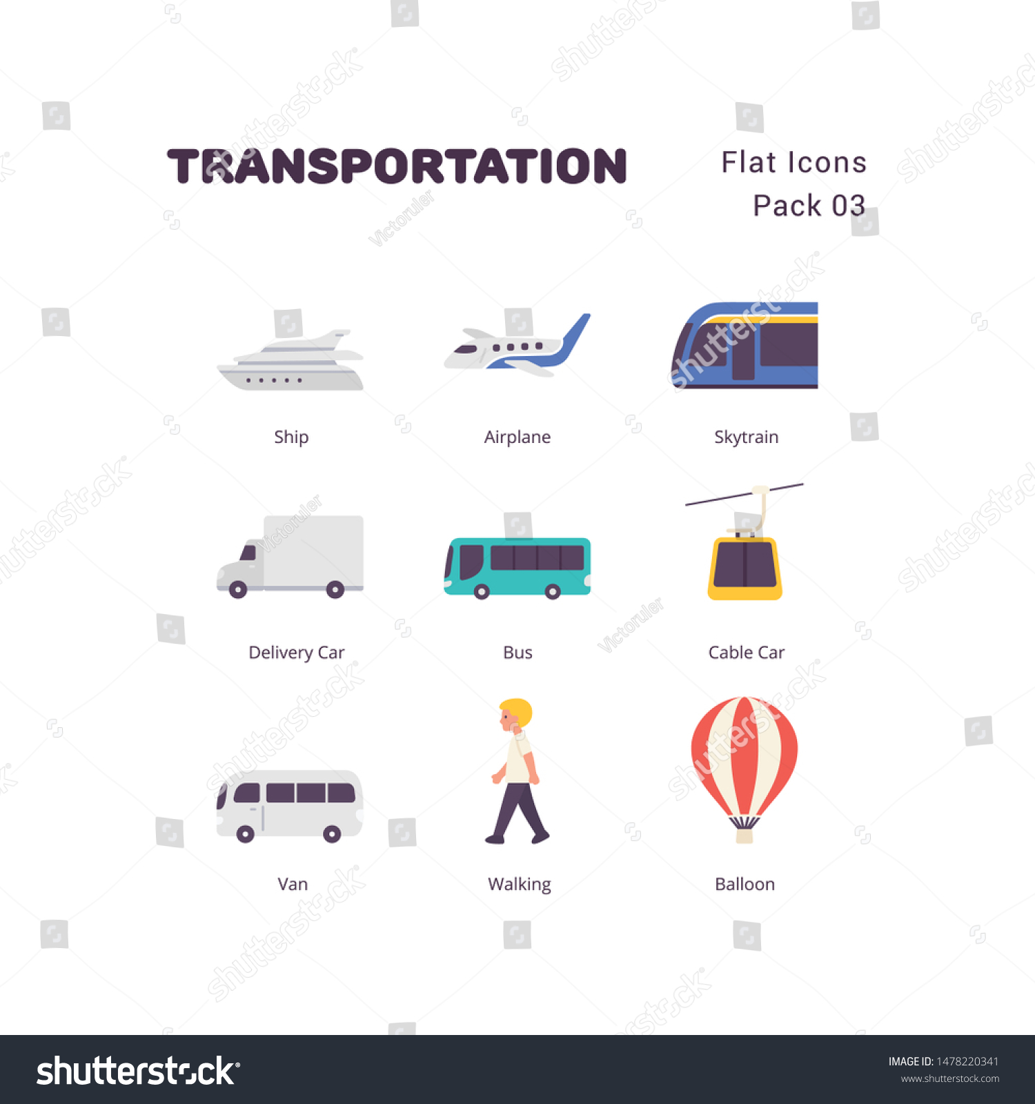 Transportation Elements Flat Icons Style 库存矢量图（免版税）1478220341 ...