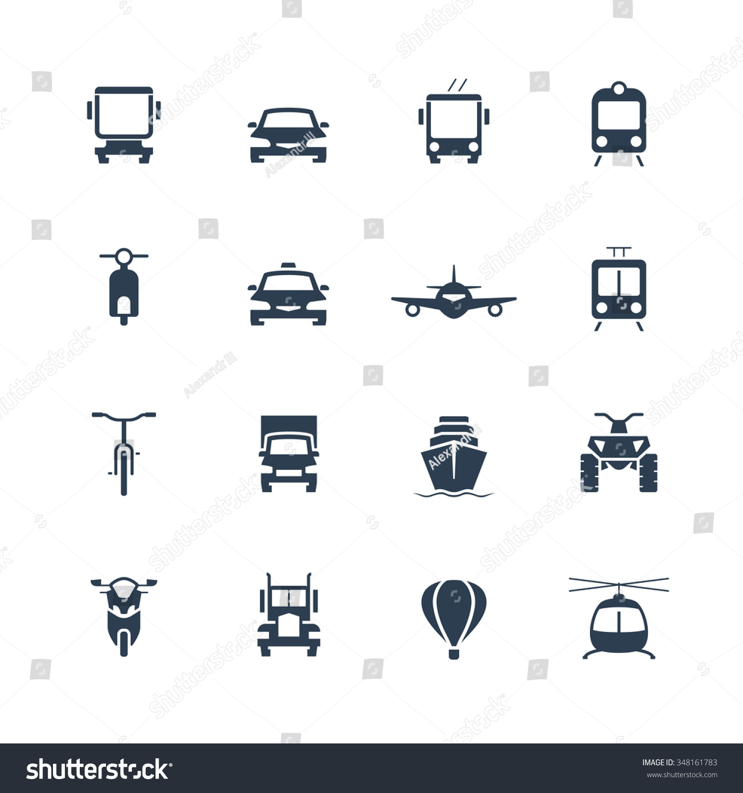 Transportation Icon Set Front View Stock Vector (Royalty Free) 348161783