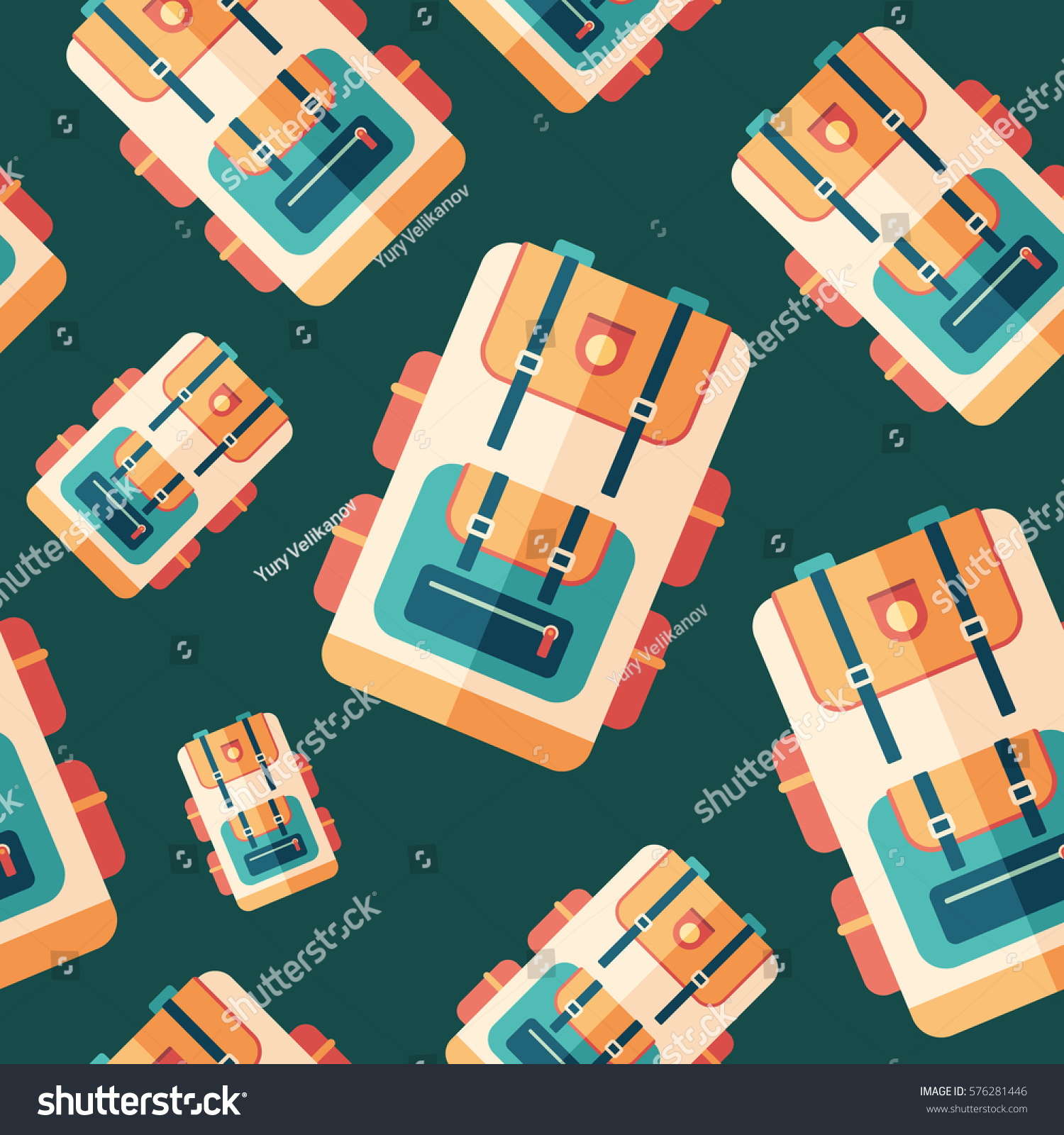 Travel Backpack Flat Icon Seamless Pattern Stock Vector (Royalty Free ...