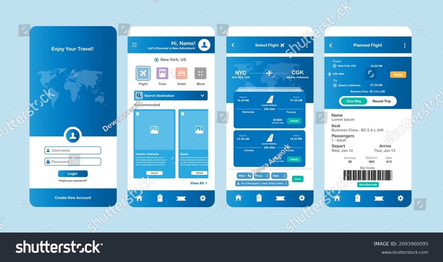 Travel Booking Application Page Design Layout Stock Vector (Royalty ...