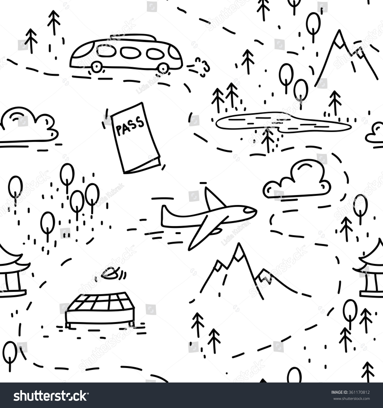 Travel Map Seamless Pattern Hand Drawn Stock Vector (Royalty Free ...