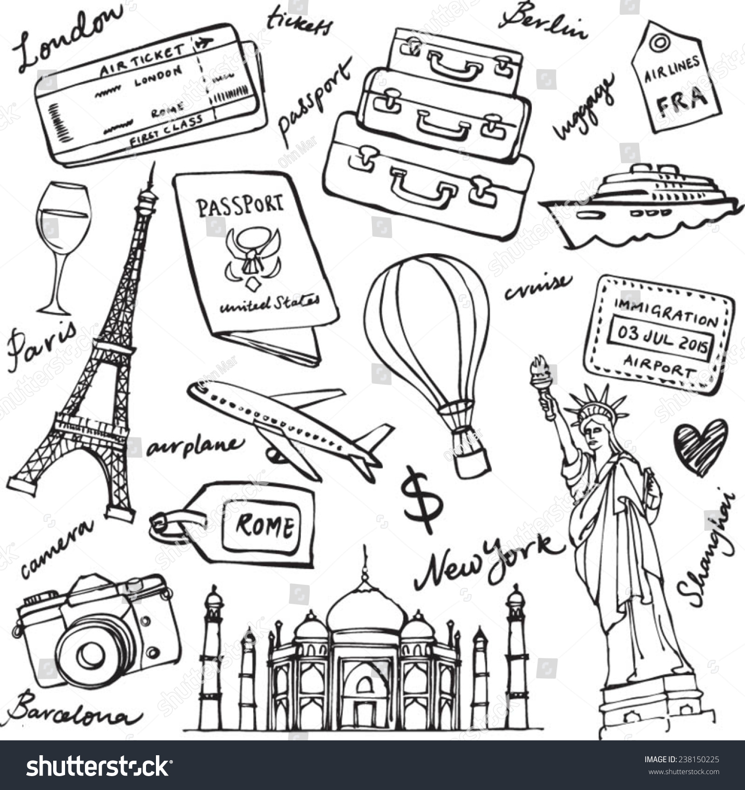 Travel Theme Doodle Vector Set Grunge Stock Vector (Royalty Free ...