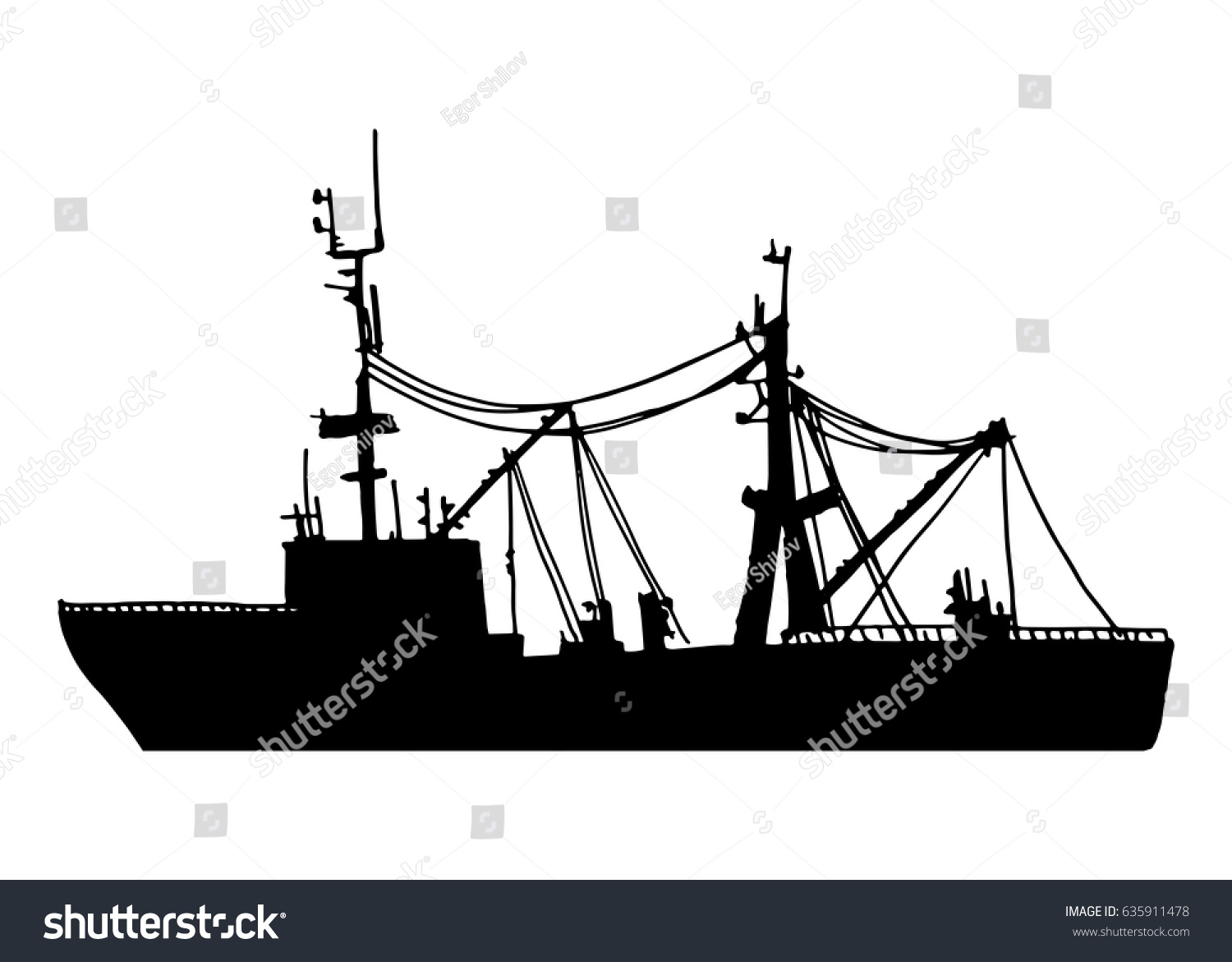 Trawler Vector Silhouette Isolated Stock Vector (Royalty Free) 635911478