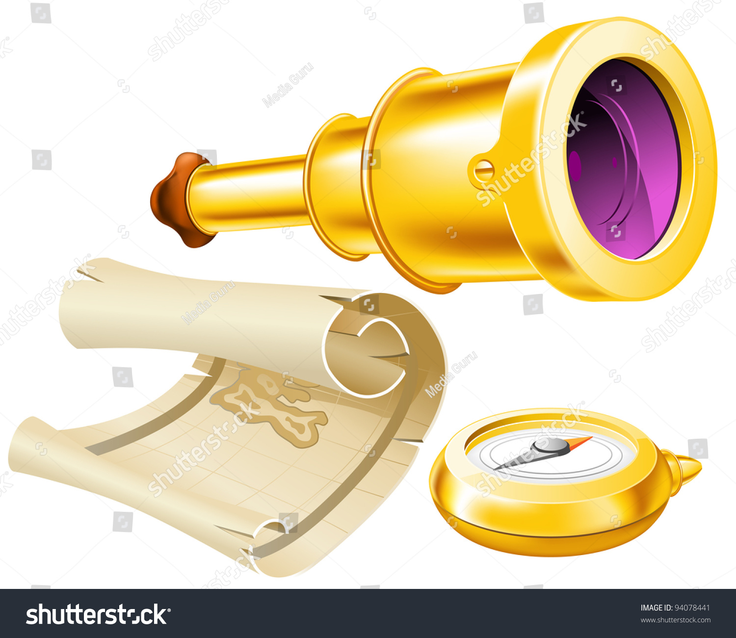 Treasure Map Telescope Compass Stock Vector (Royalty Free) 94078441