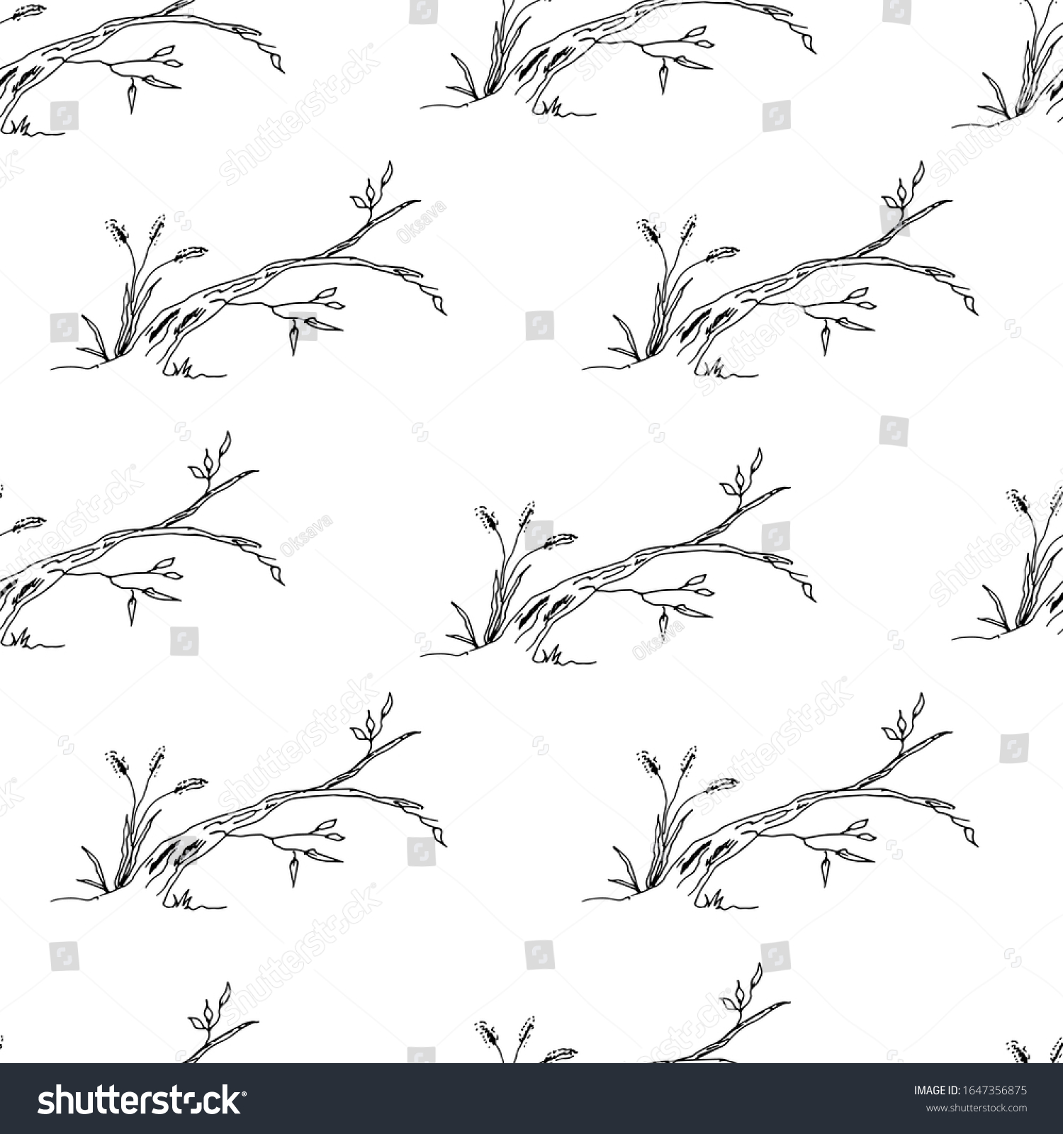 Tree Branches Line Drawing Sketch Seamless Stock Vector (Royalty Free ...