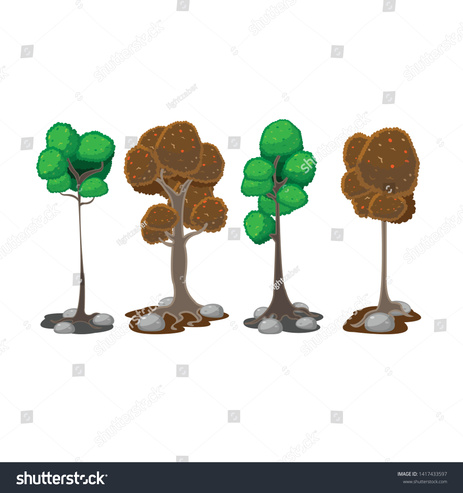 Tree Cartoon Style Collection Set Vector: เวกเตอร์สต็อก (ปลอดค่า ...