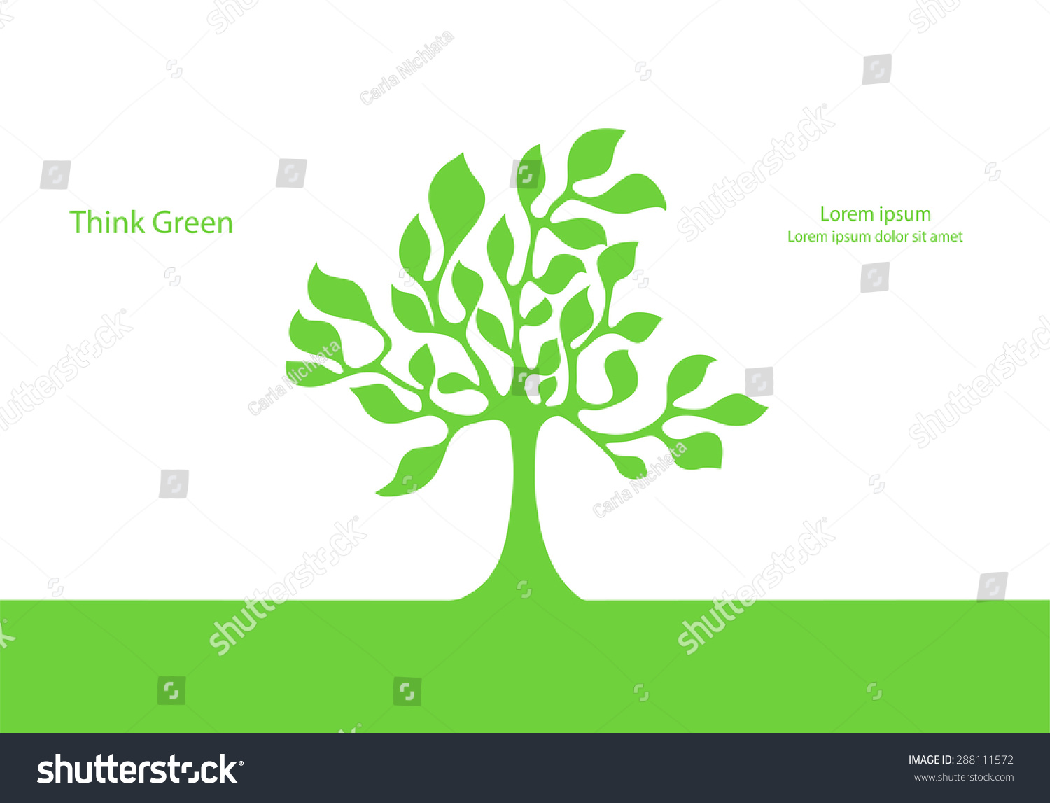 Tree Contour Silhouette Vector Think Green: เวกเตอร์สต็อก (ปลอดค่า ...