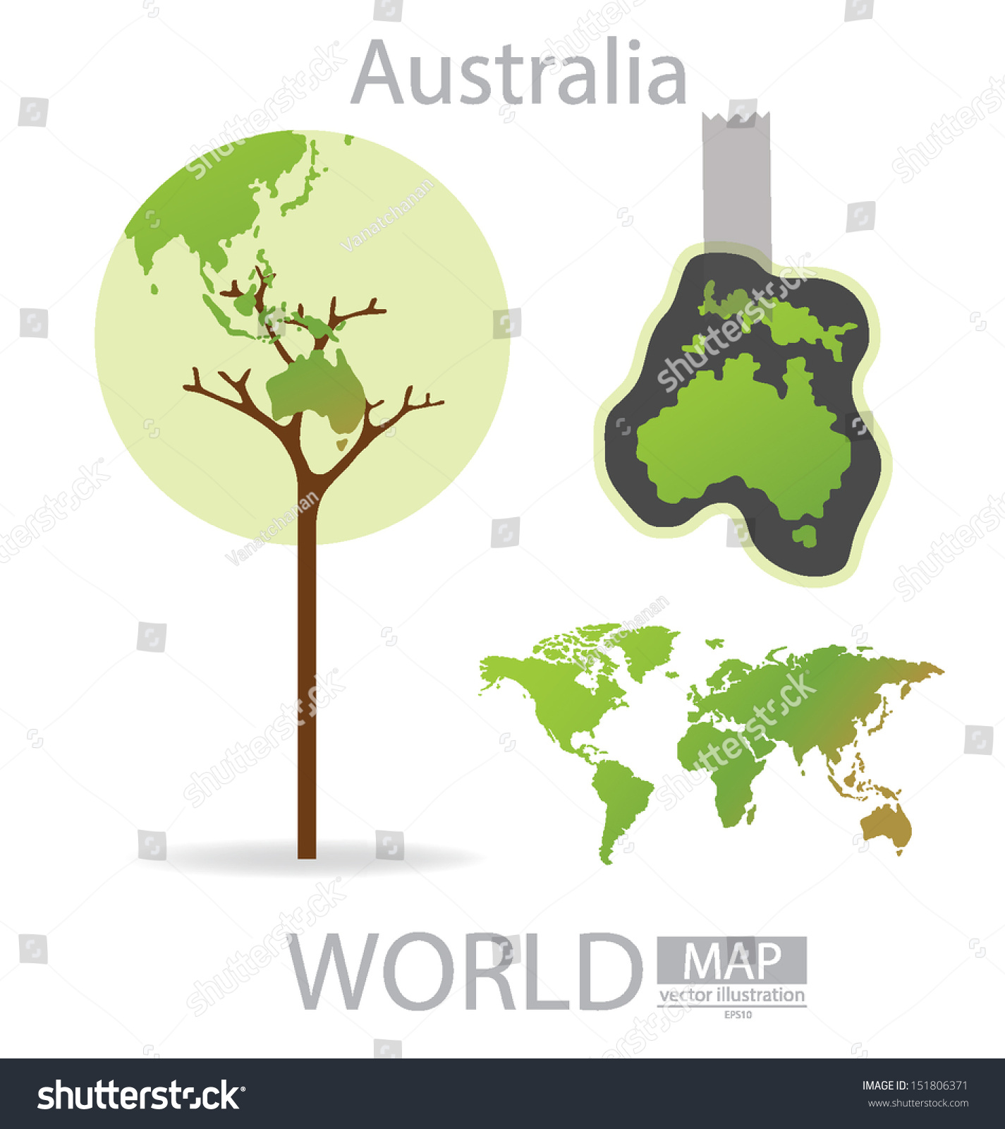 Tree Design Australia World Map Vector Stock Vector (Royalty Free ...