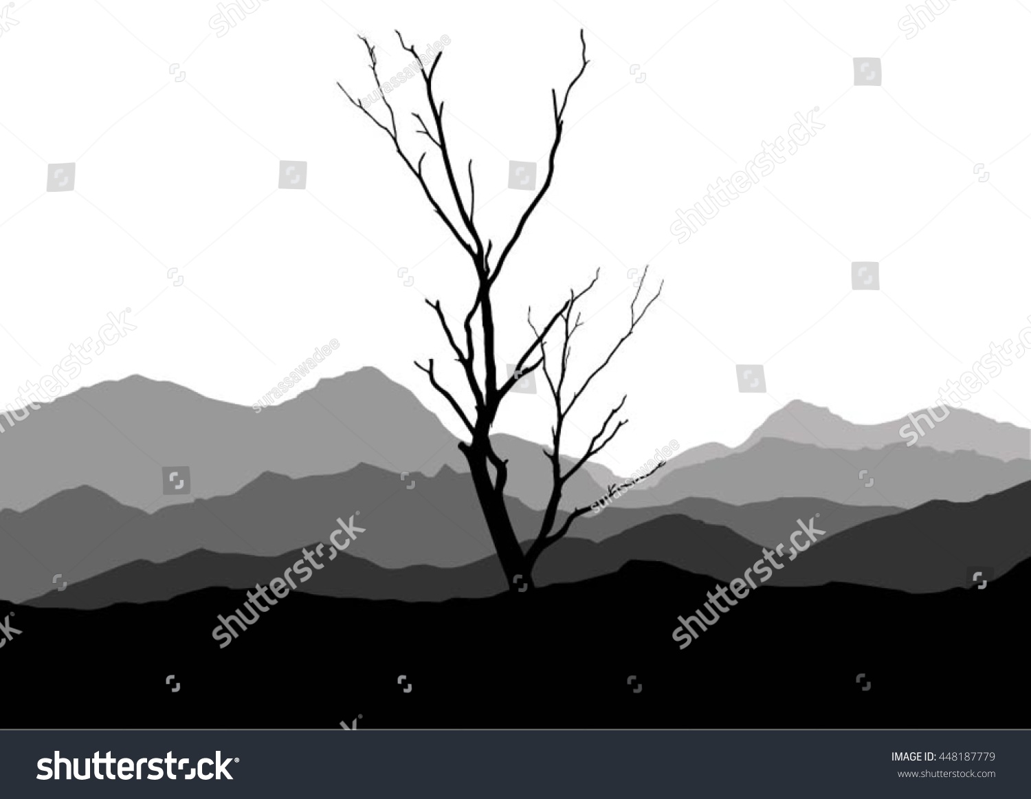 Tree Dry Landscape Scene Background Illustration Stock Vector (Royalty ...