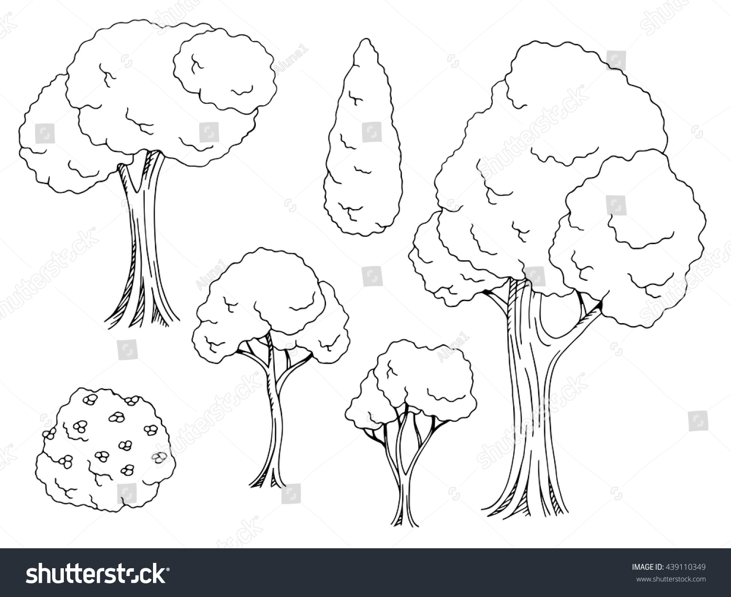 Tree Graphic Set Black White Illustration Stock Vector (Royalty Free ...