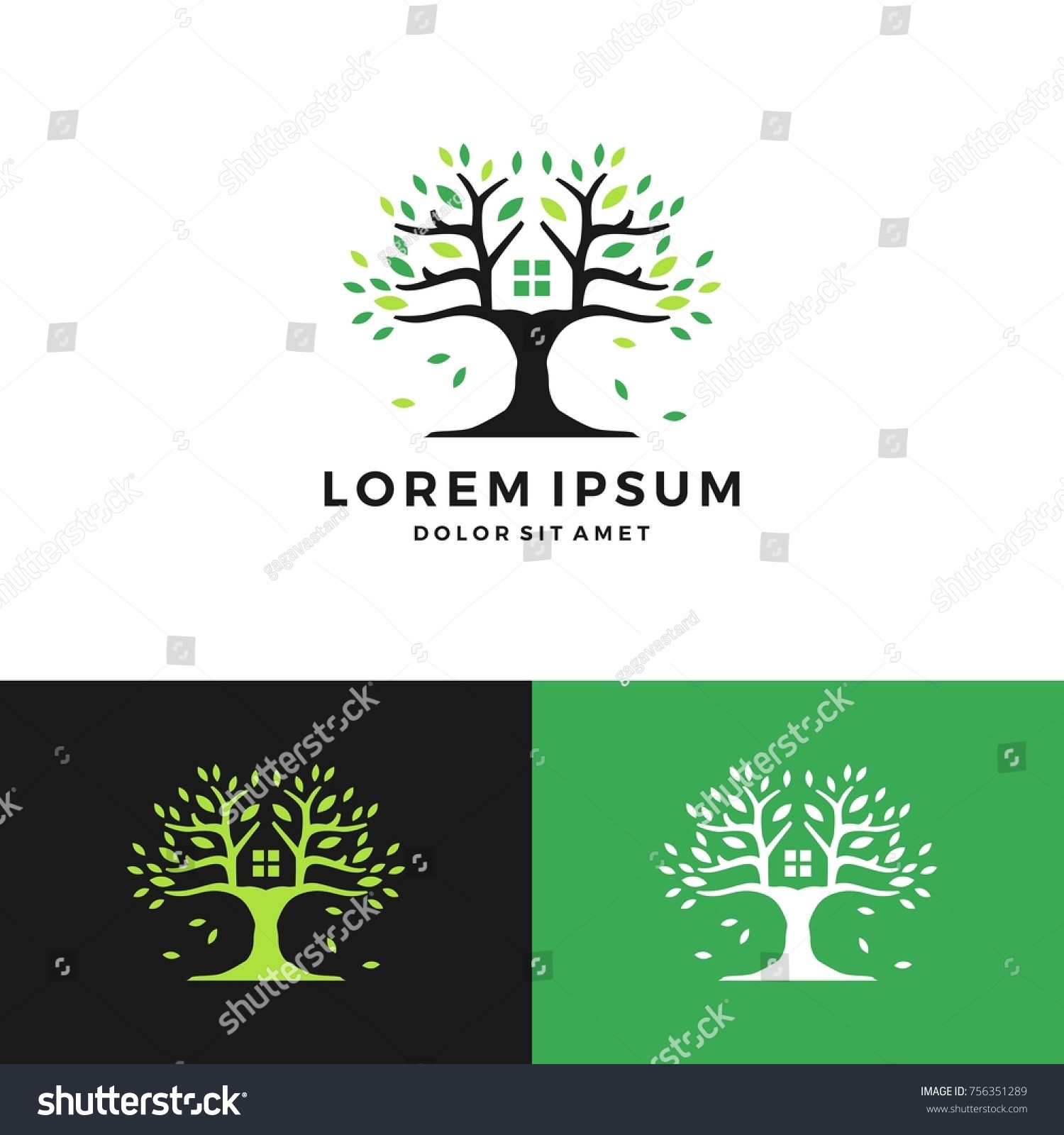 Tree House Green Negative Space Logo Stock Vector (Royalty Free) 756351289