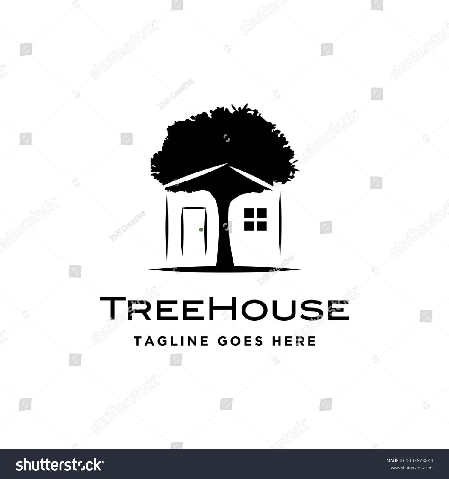 Tree House Simple Flat Black Logo Stock Vector (Royalty Free) 1497823844