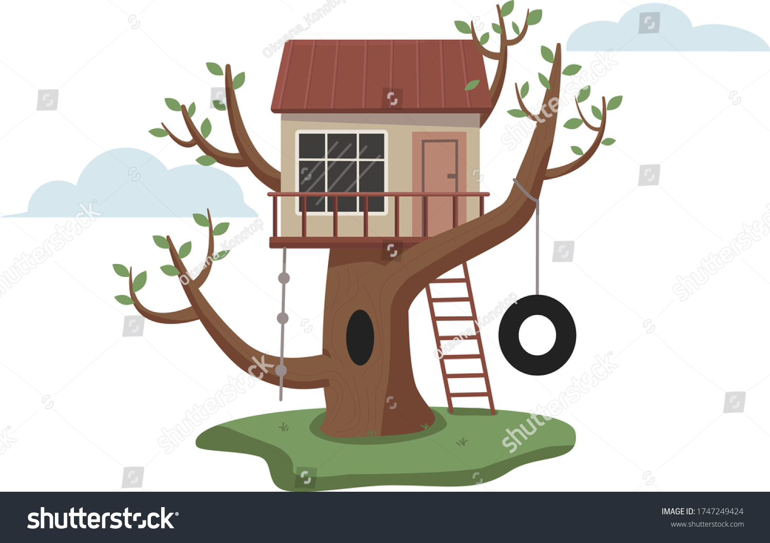 Tree House Vector Flat Cartoon Illustration Stock Vector (Royalty Free ...