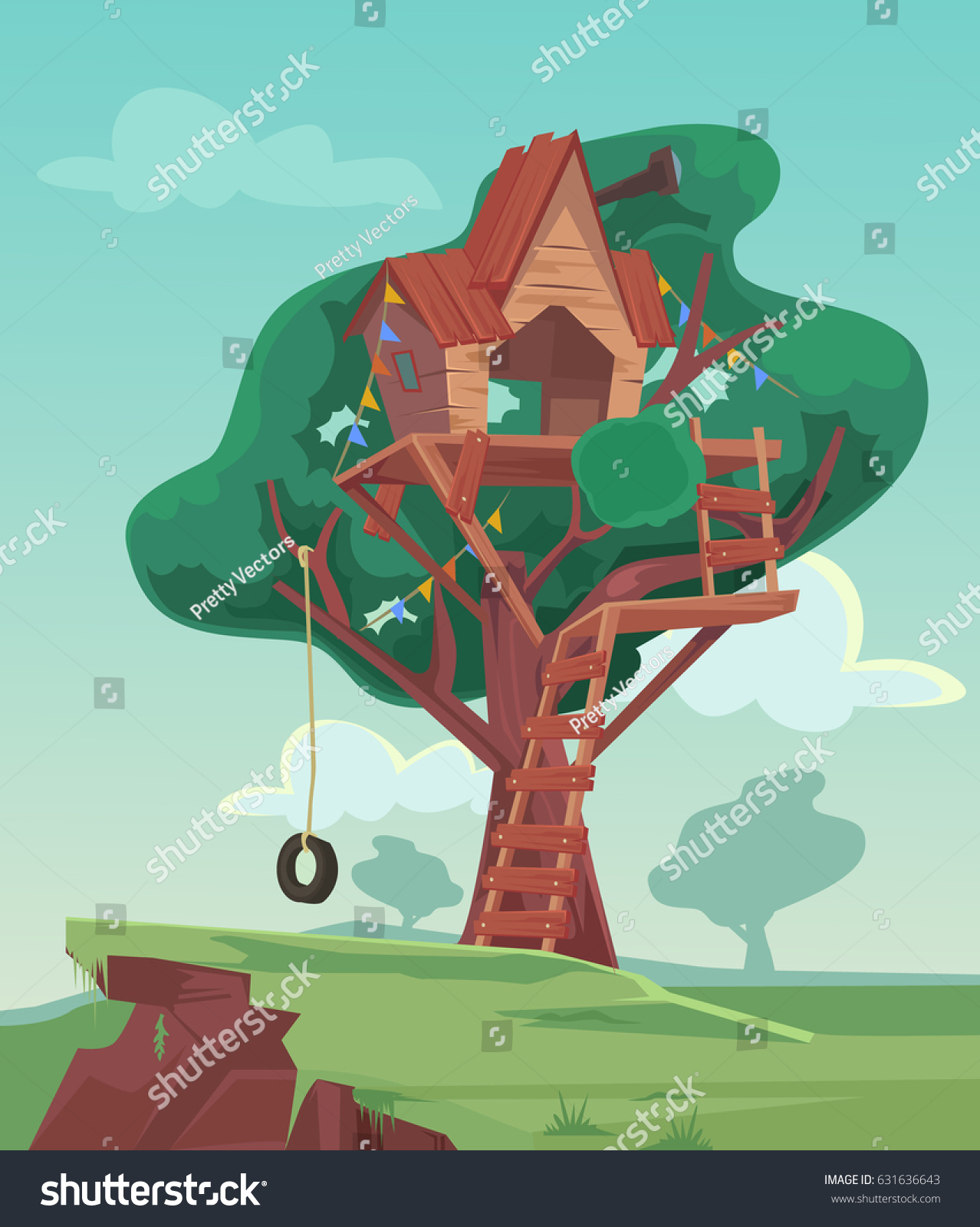 Tree House Vector Flat Cartoon Illustration: Vector có sẵn (miễn phí ...