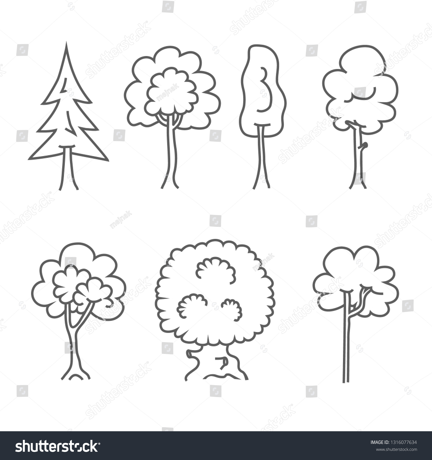 Tree Icons Vector Doodle Trees Symbols Stock Vector (Royalty Free ...