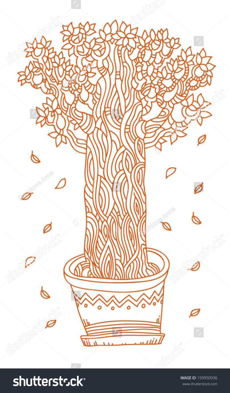 Tree Pot Line Drawing Vector Stock Vector (Royalty Free) 159950936