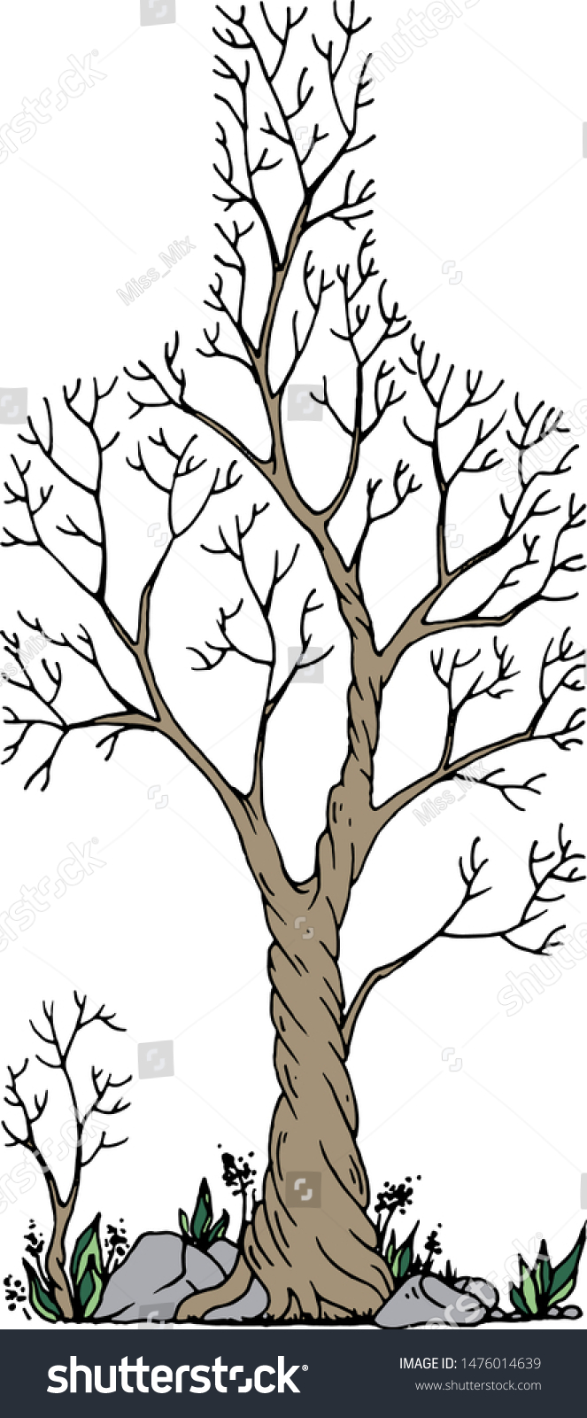 Tree Ink Drawing Vector Illustration Stock Vector (Royalty Free) 1476014639