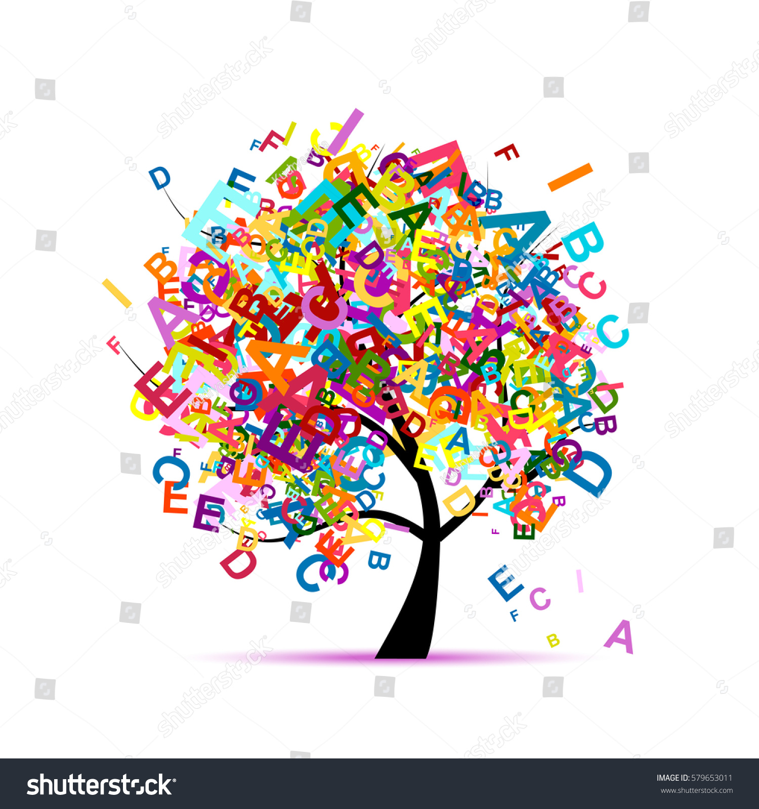Vektor Stok Tree Letter Concept English Vector (Tanpa Royalti ...