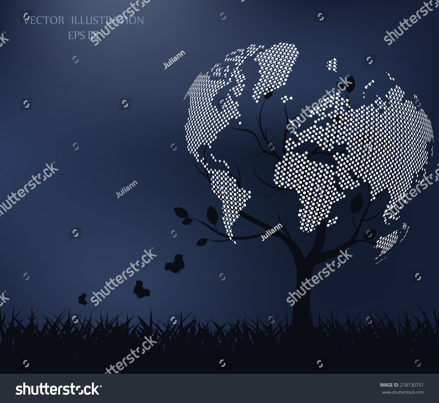 Tree Shaped Like World Map Stock Vector (Royalty Free) 218130751 ...