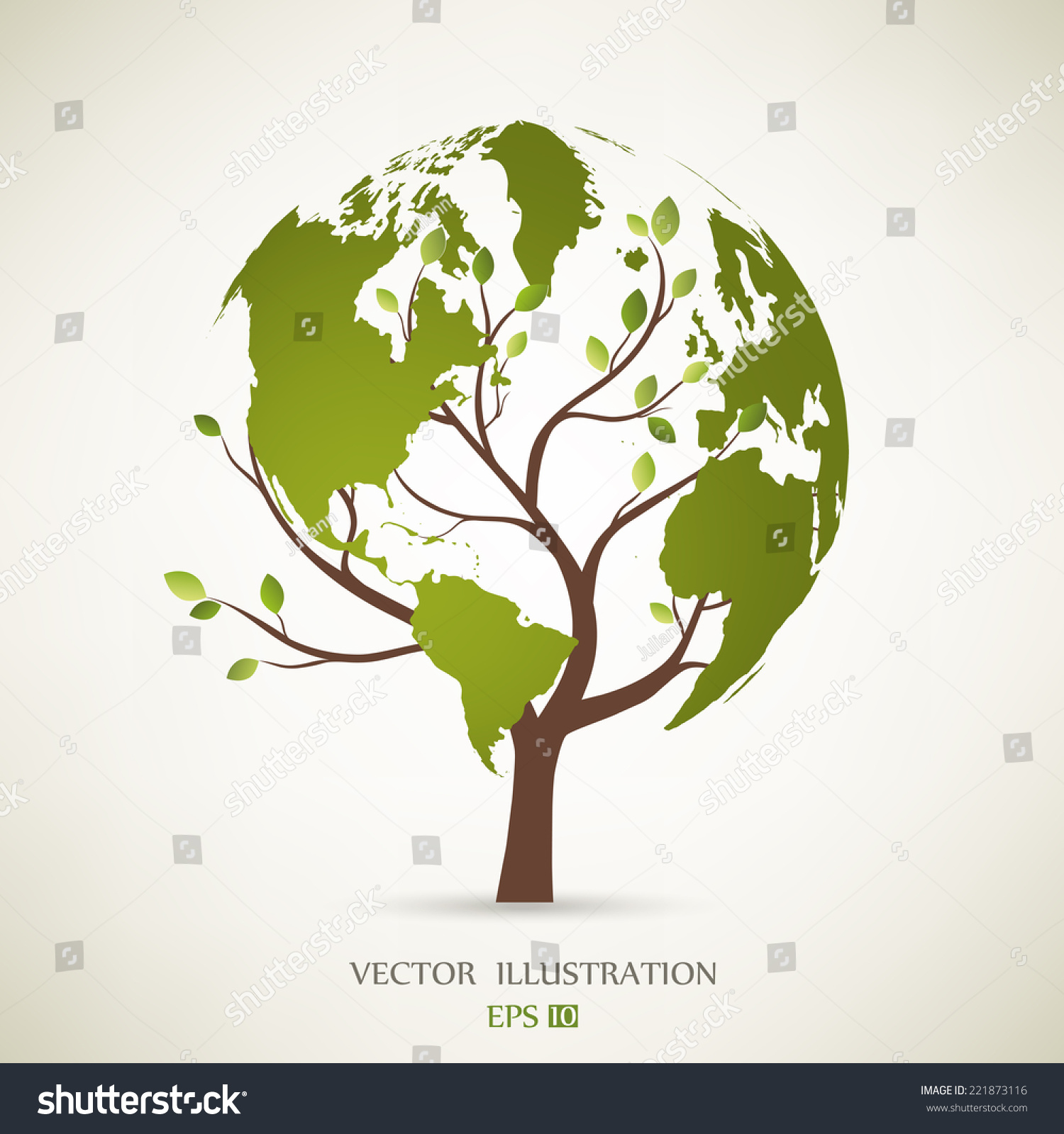 Tree Shaped Like World Map: vector de stock (libre de regalías ...