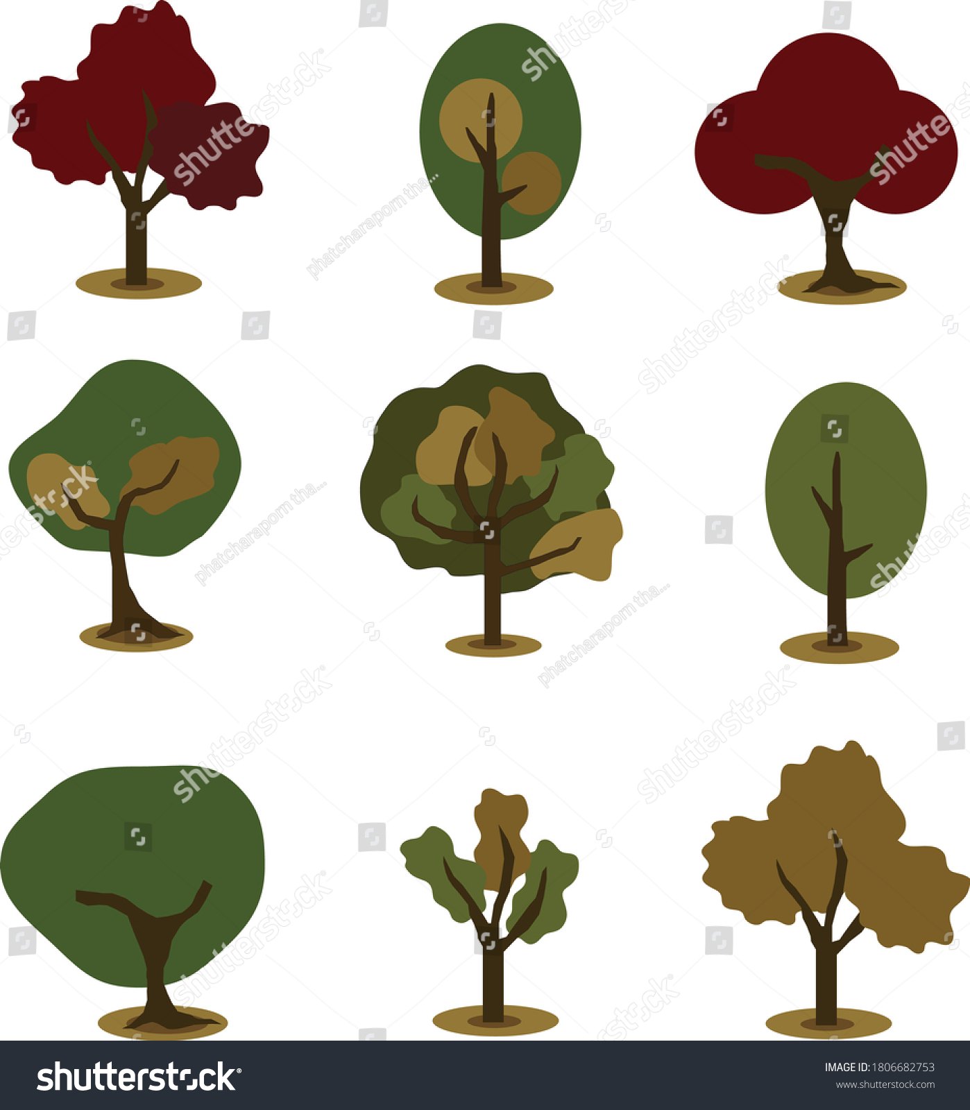 Tree Vector Collection Cartoons Stock Vector (Royalty Free) 1806682753