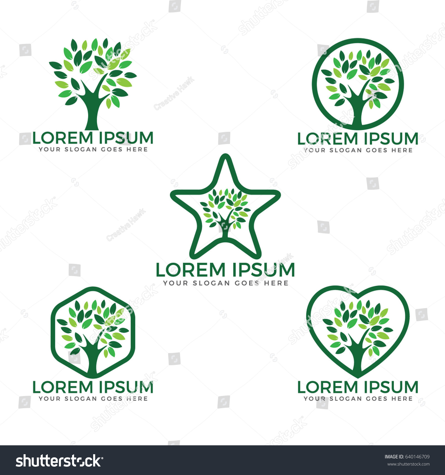 Tree Vector Set Logos Design Stock Vector (Royalty Free) 640146709 ...