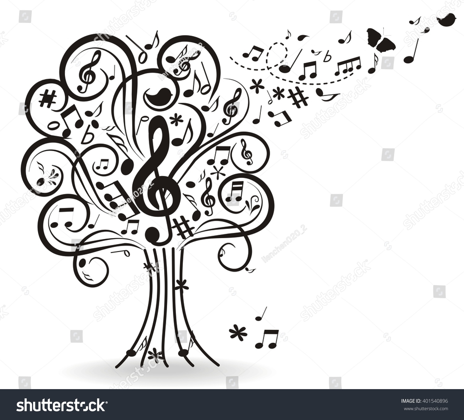 Tree Black Music Notes Stock Vector (Royalty Free) 401540896 | Shutterstock